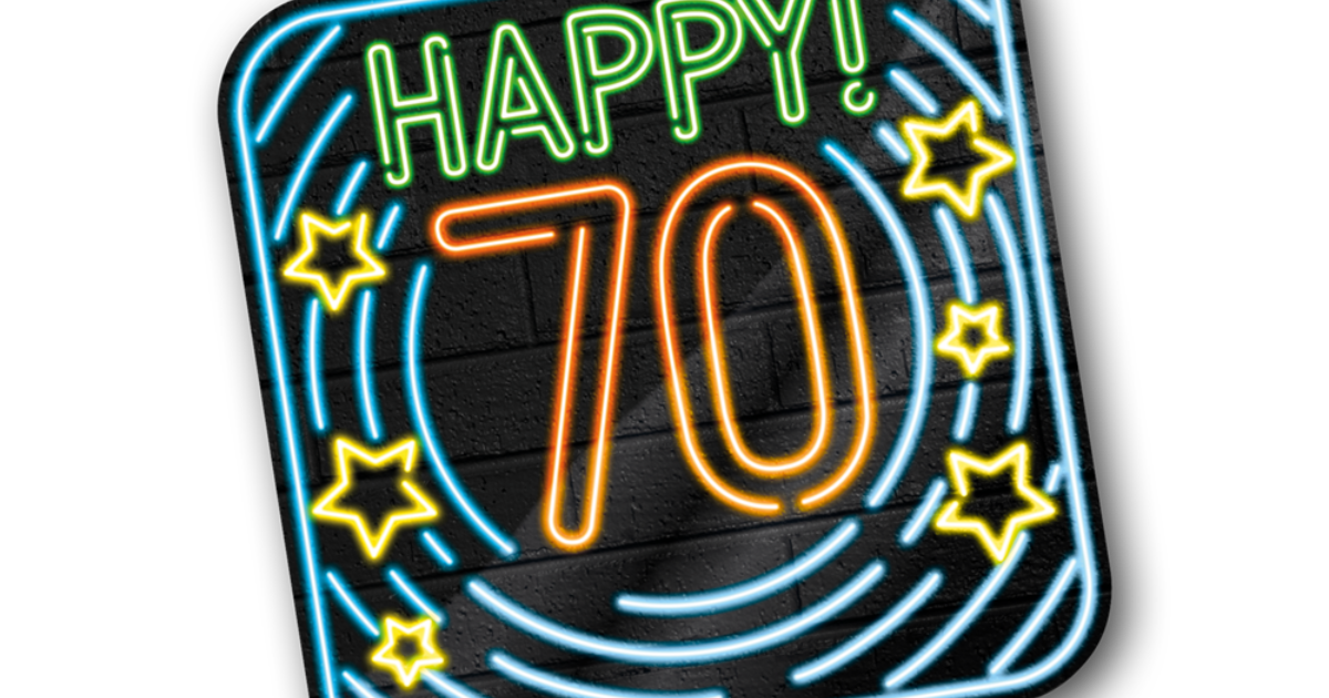 Huldeschild neon 70 jaar | Coppens Warenhuis