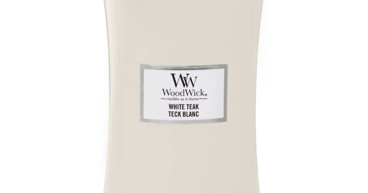 WoodWick white teak large candle | Coppens Warenhuis