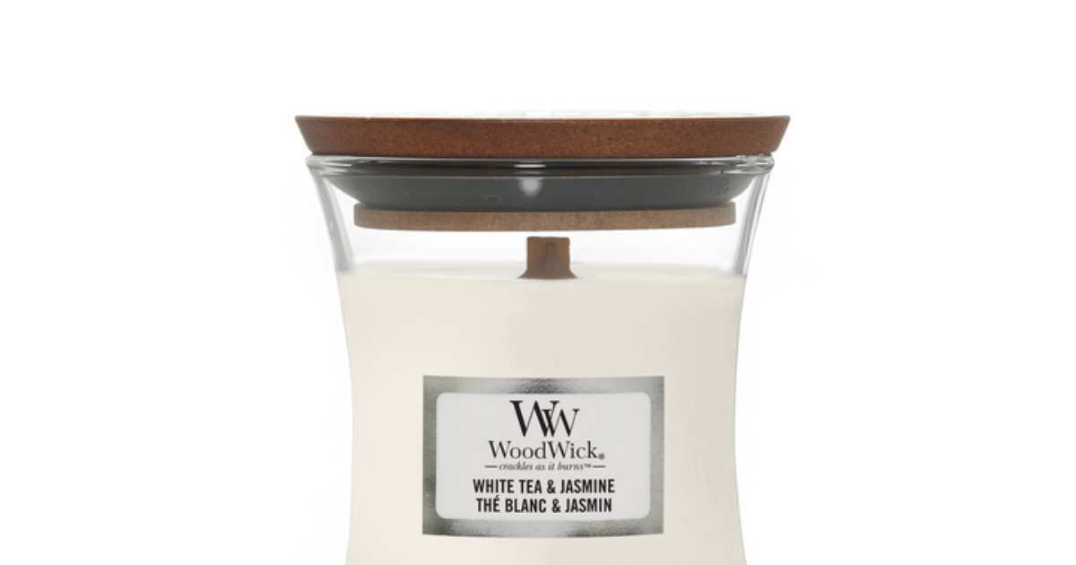 WoodWick white tea & jasmine mini candle | Coppens Warenhuis