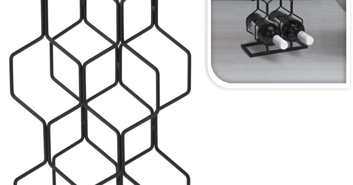 Wijnrek zwart metaal 8 flessen | Coppens Warenhuis