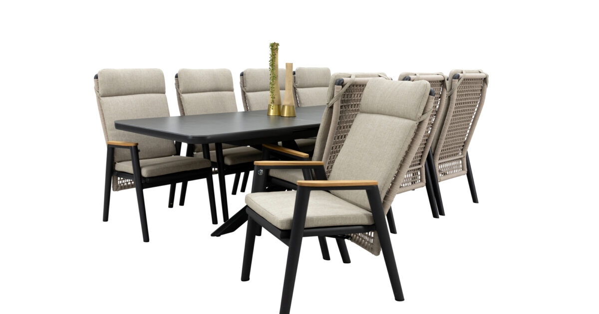 Qopps Mirek uitschuifbare tafel met 8x Indra… | Coppens Warenhuis